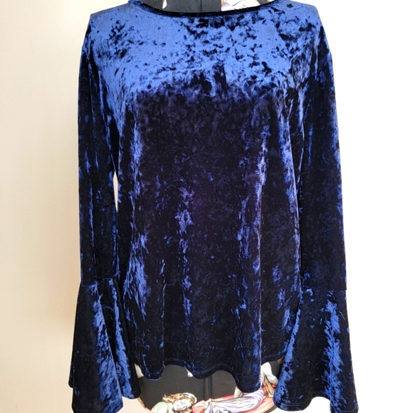 Vintage | Tops | 9s Vintage Blue Crushed Velvet Bell Sleeve Top | Poshmark